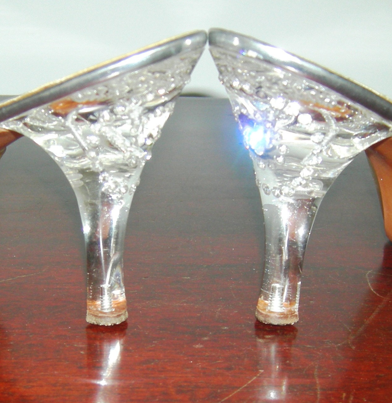 50s Vintage SPRINGOLATOR Mules Clear LUCITE RHINESTONE Bombshell Peep ...