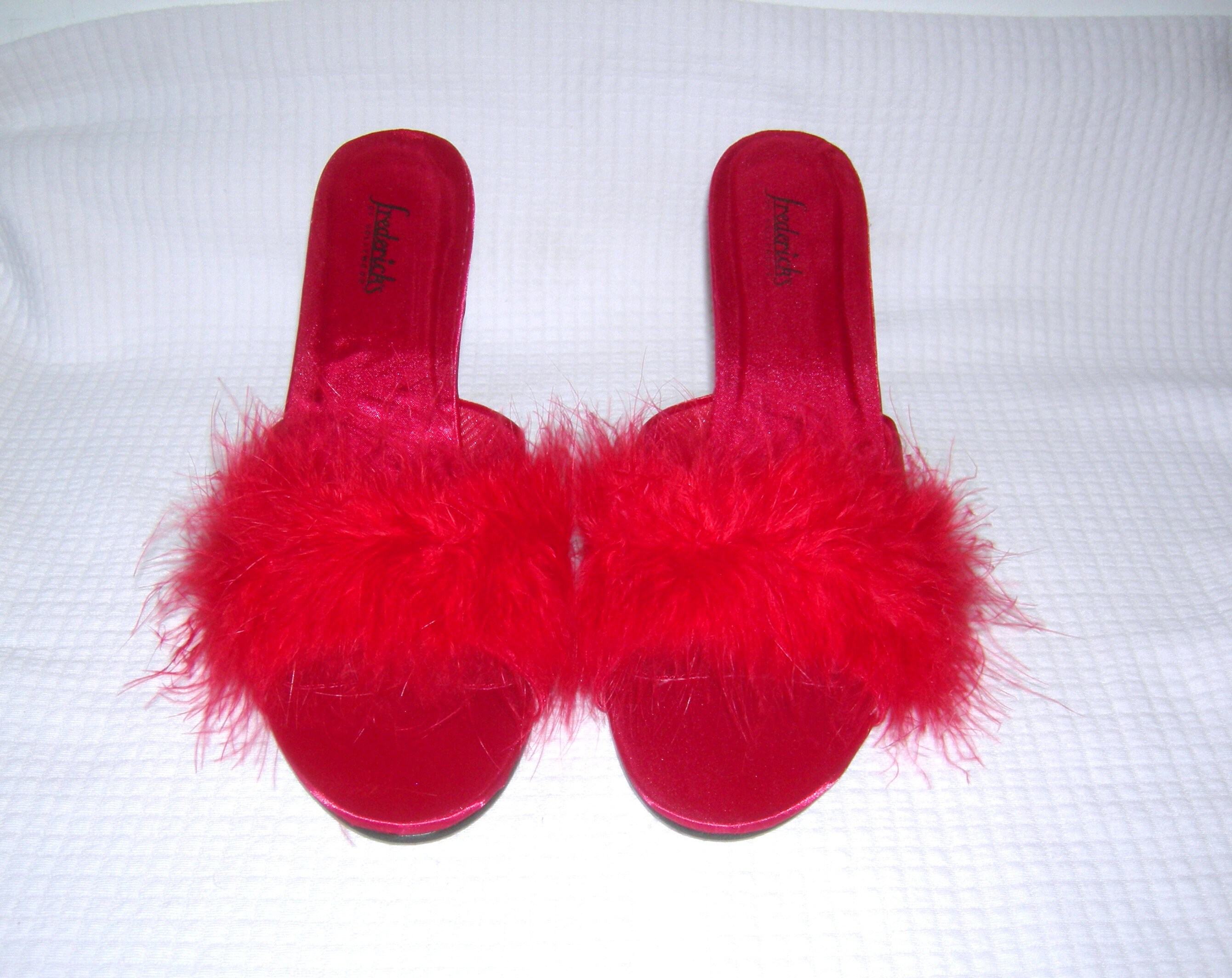 Vintage FREDERICKS of HOLLYWOOD Marabou Feather Boudoir Slippers Red ...