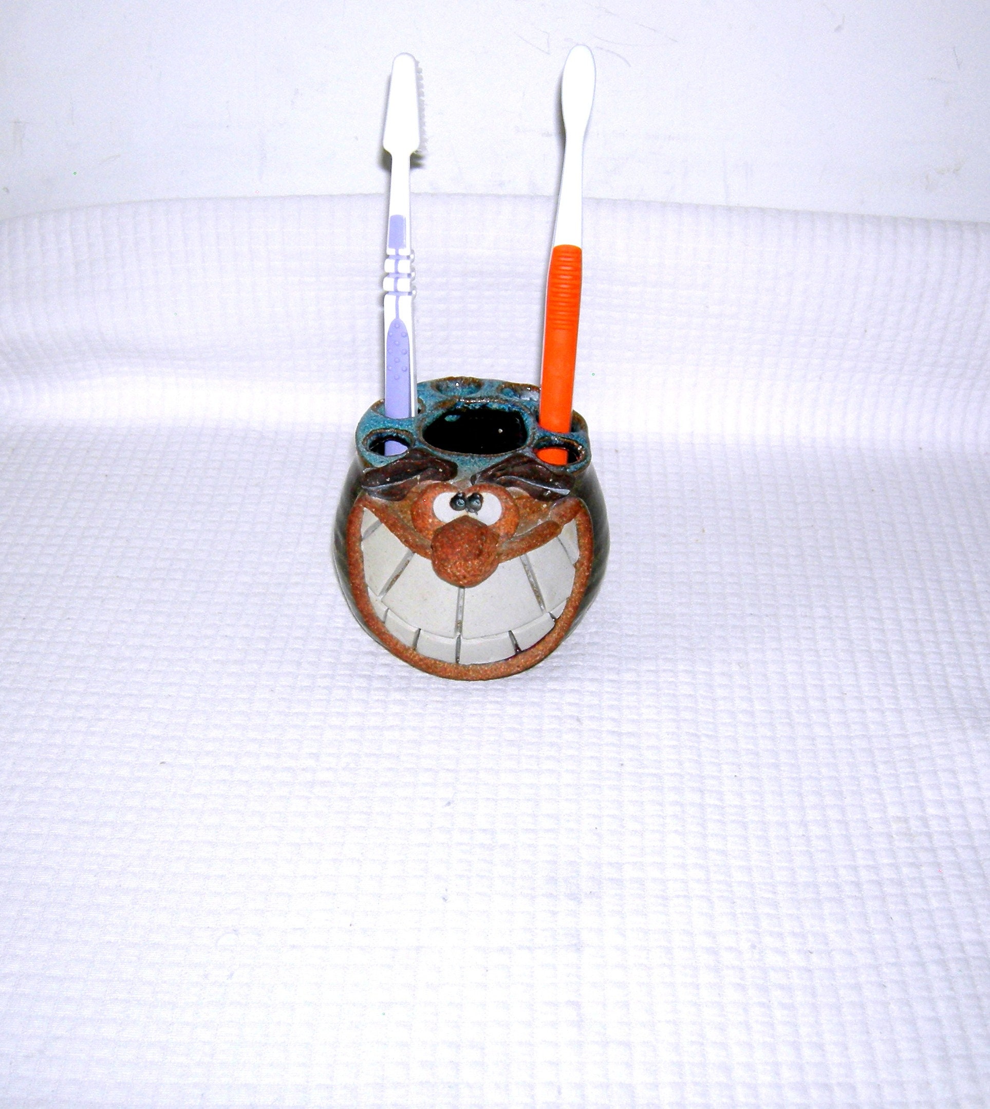 Vintage Ugly/funny Face Toothy Grin Ceramic Toothbrush Holder Hand ...