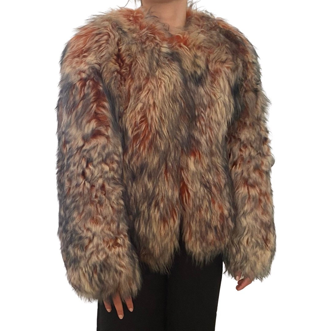 Gorgeous Tri Color Fur Coat Jacket Orange Grey Beige Boho Chic - Etsy