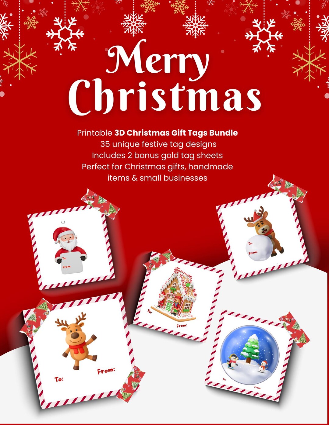 Printable 3D Christmas Gift Tags Bundle | Cute Holiday Gift Tags ...