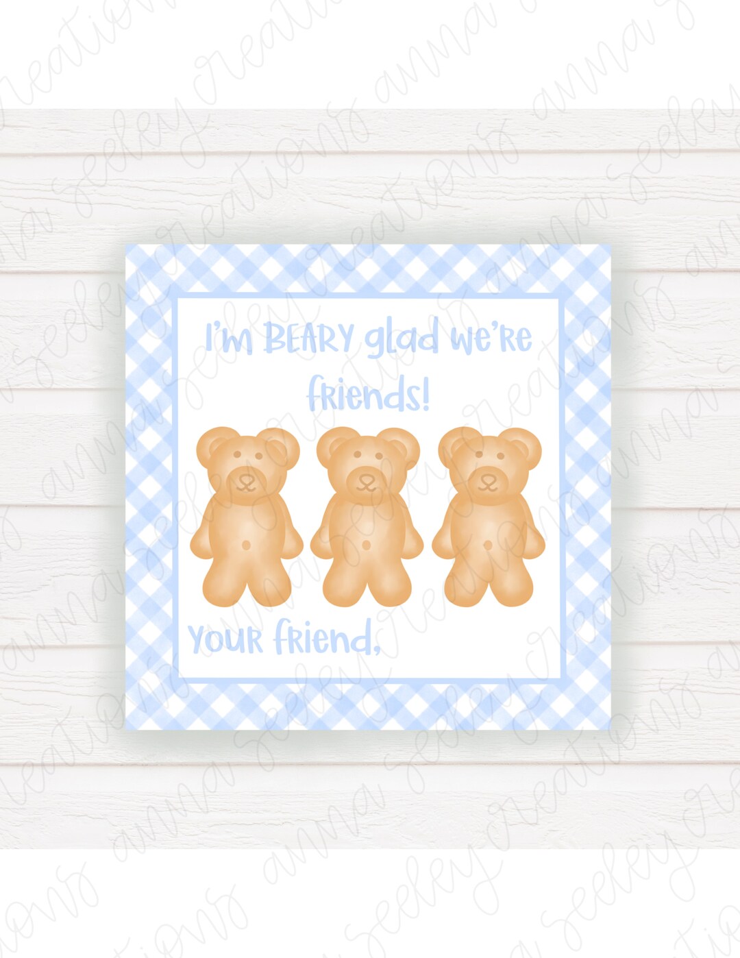 Printable Non-editable PDF 3x3in Blue Teddy Bear Graham Cracker Kids ...