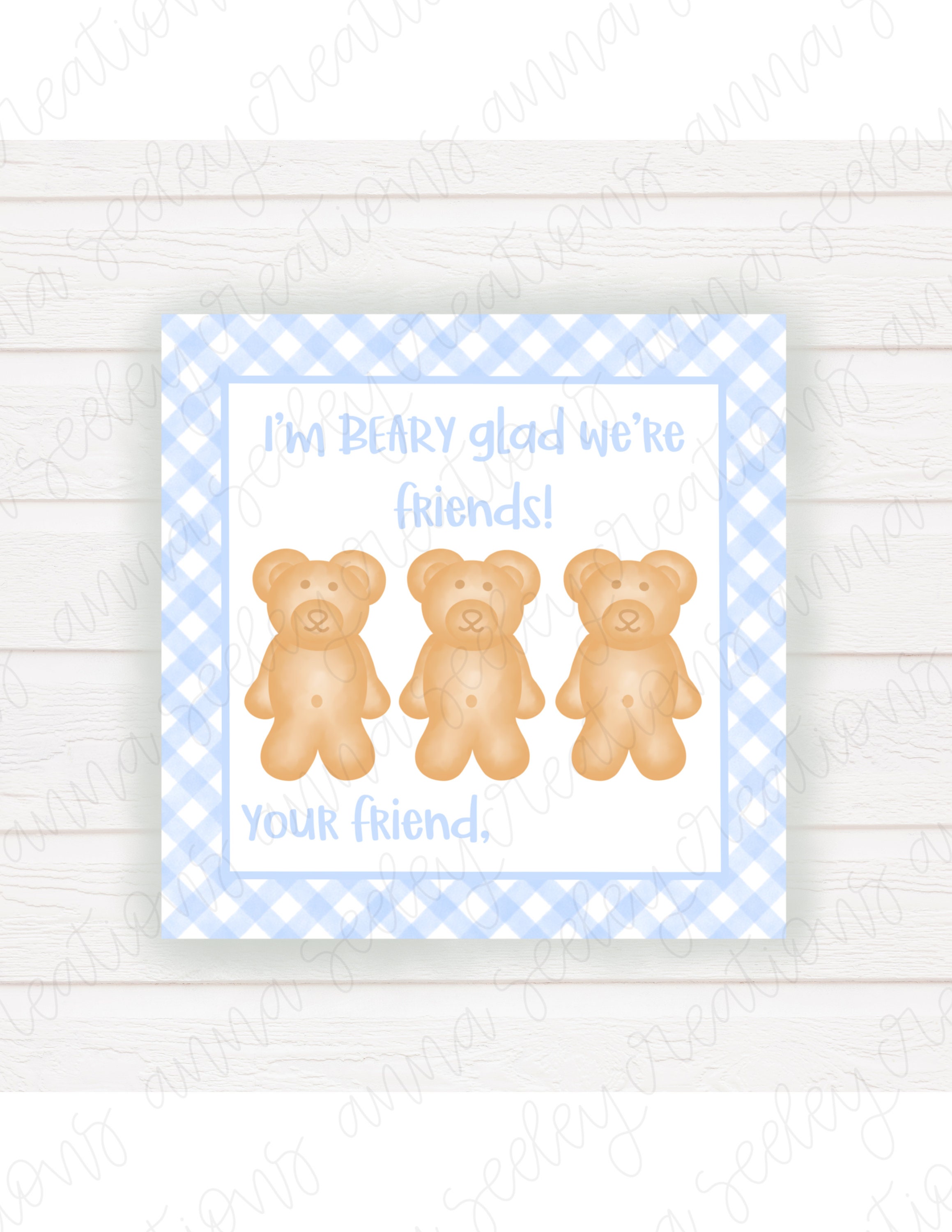 Printable Non-editable PDF 3x3in Blue Teddy Bear Graham Cracker Kids ...