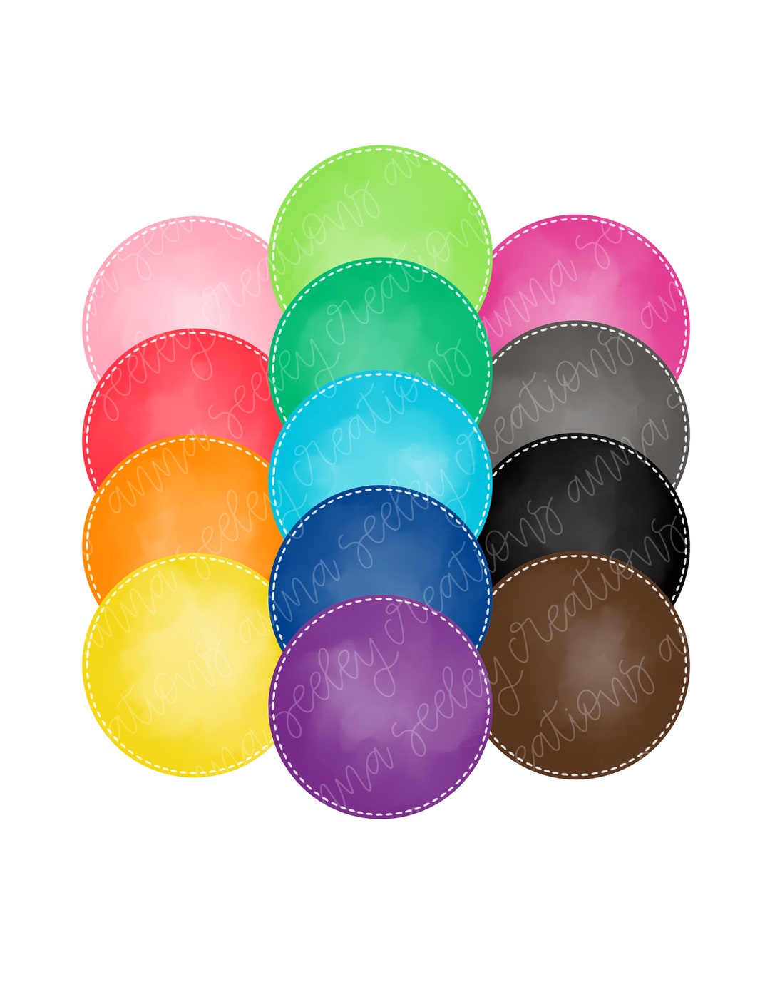 Circle Name Patch Faux Appliqué With Simple Stitch Border Set of 13 PNG ...