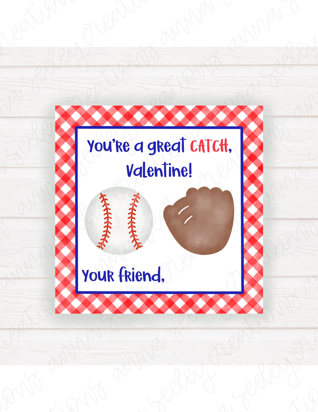 Printable Non-editable PDF 3x3in Baseball Kids Valentines Day Card Tag ...