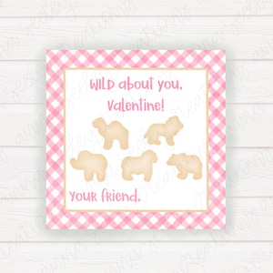 Printable Non-editable PDF 3x3in Pink Animal Crackers Kids Valentine’s ...
