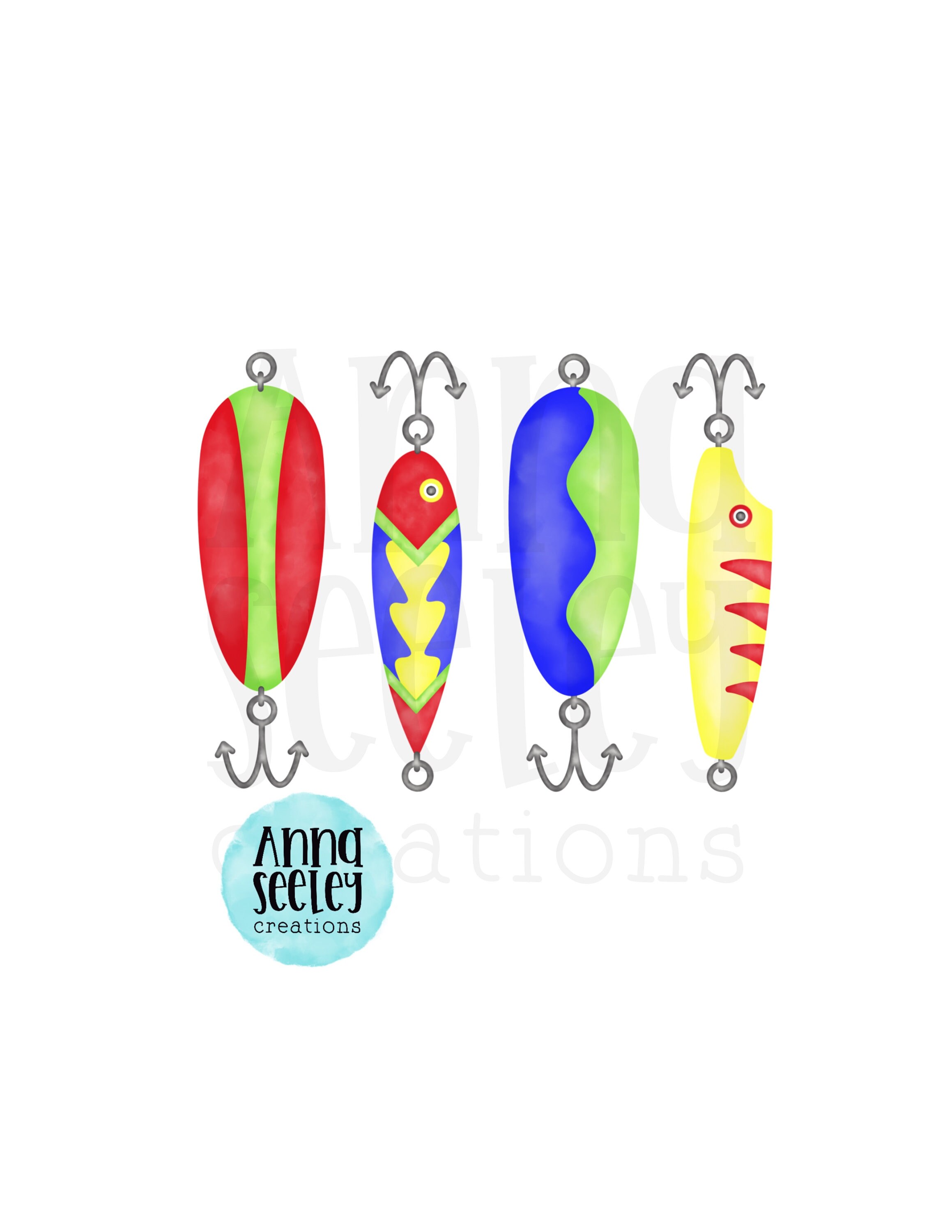 Watercolor Fishing Lures PNG Set Primary Colors - Etsy