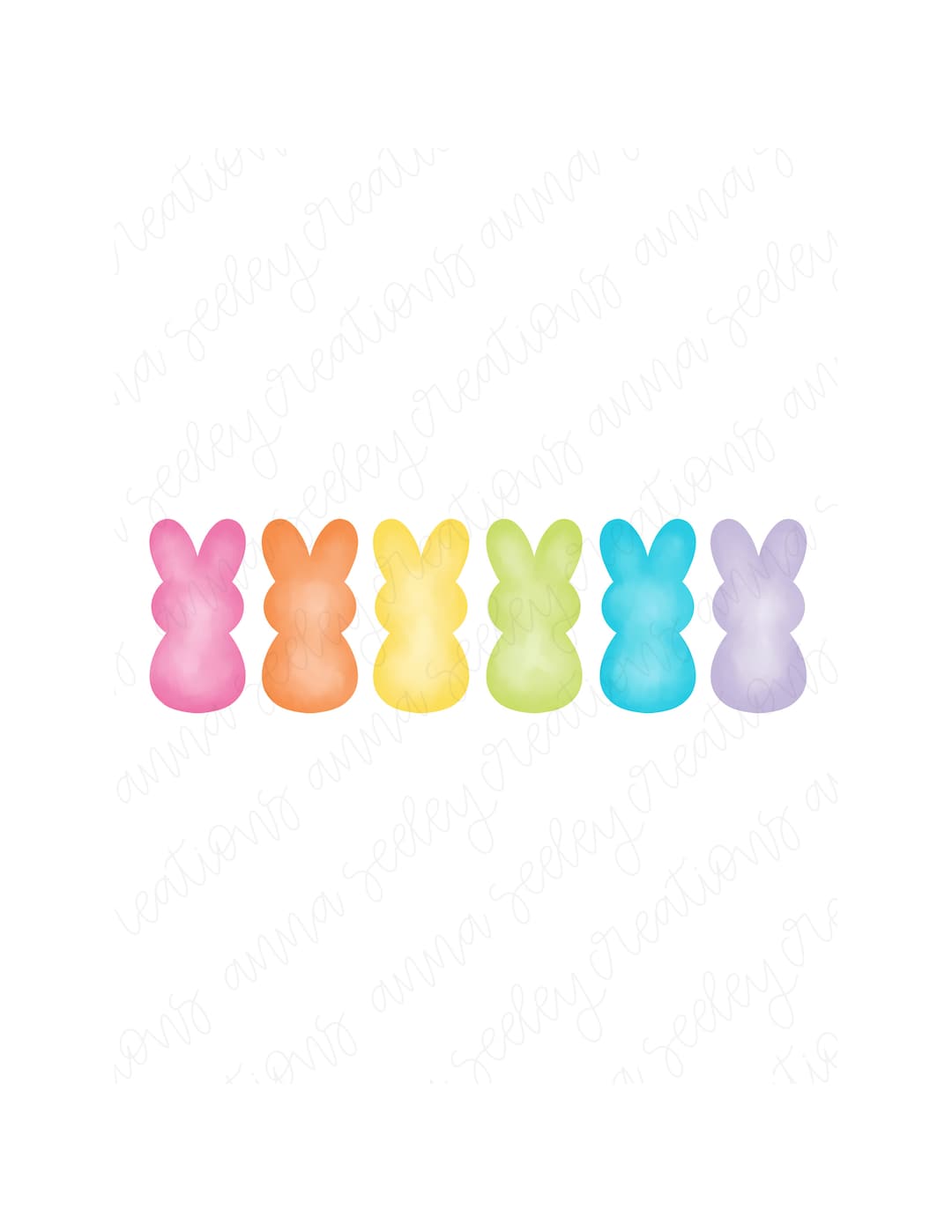 Easter Watercolor Bunny Rabbit Peeps 6 Color Set PNG Designs - Boy and ...