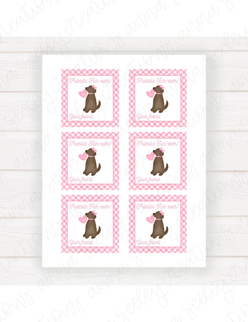 Printable Non-editable PDF 3x3in Puppy Kids Valentine’s Day Card Tag ...