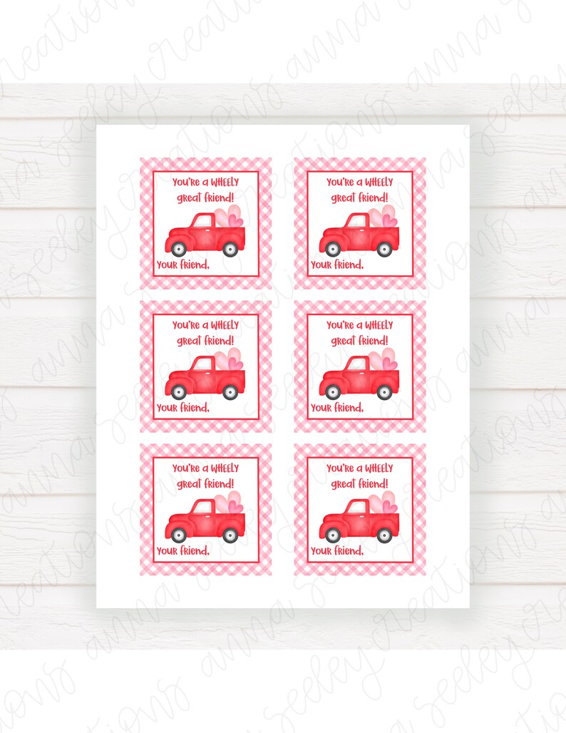 Printable Non-editable PDF 3x3in Truck Car Kids Valentine’s Day Card ...