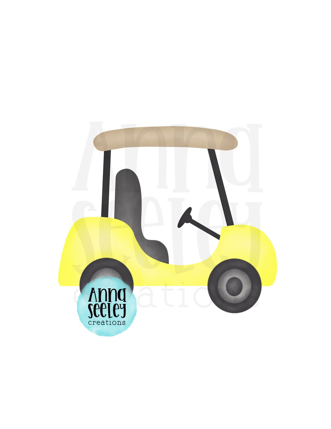 Watercolor Golf Cart PNG - Yellow - Etsy