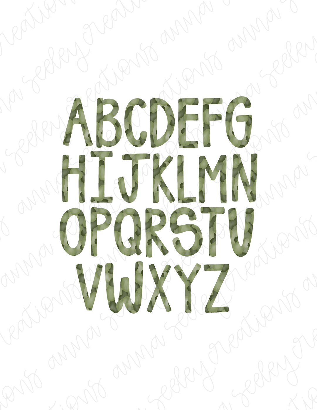 Green Camo Watercolor Alphabet PNG Designs for Heat Press Transfer ...