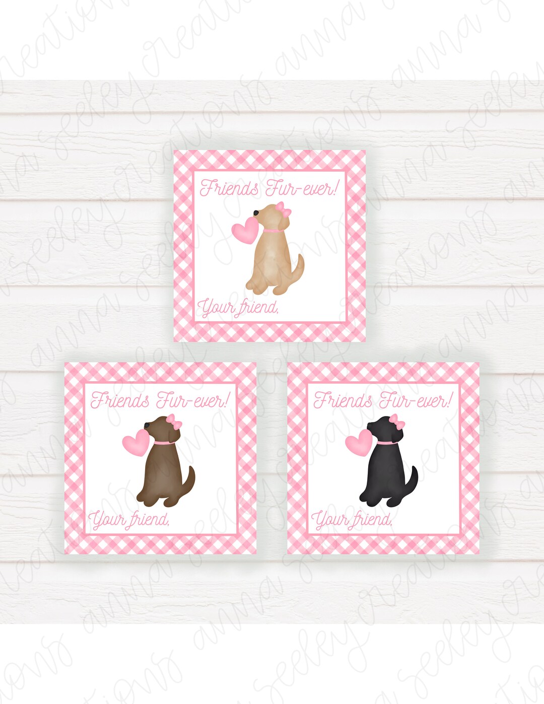 Printable Non-editable PDF 3x3in Puppy Kids Valentine’s Day Card Tag ...