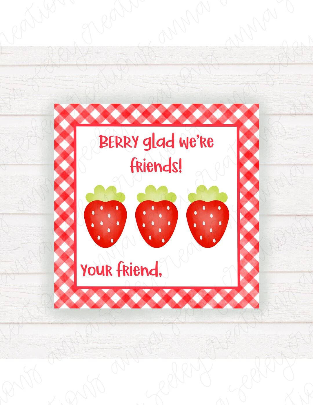 Printable Non-editable PDF 3x3in Strawberry Berry Kids Valentine’s Day ...