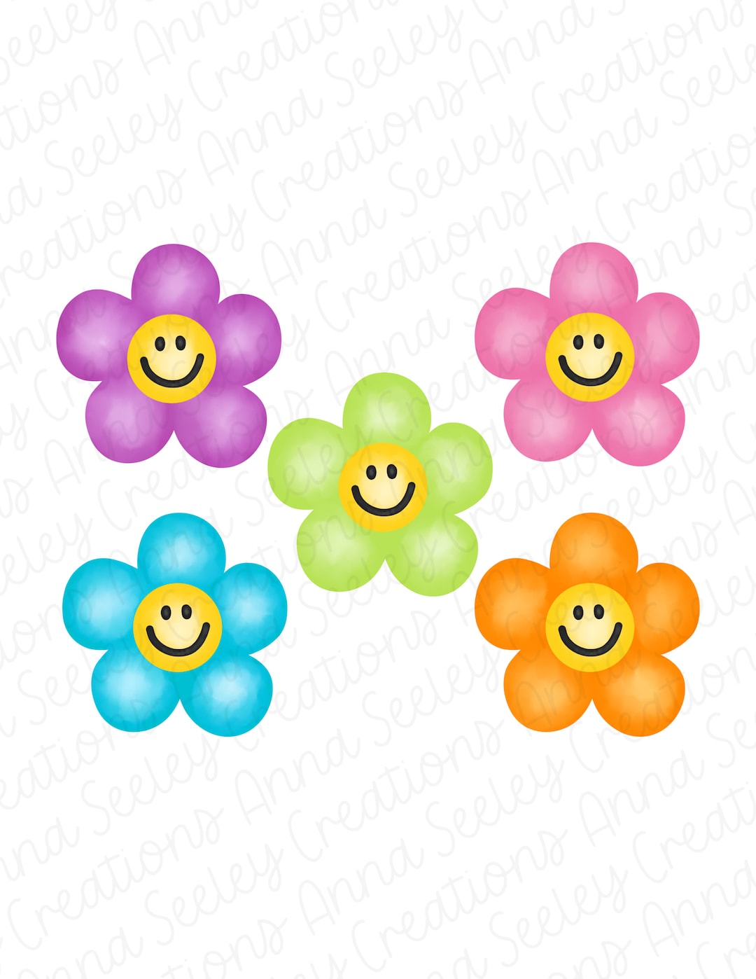 Smiley Face Flowers Bundle - Set of 5 PNG Clip Art Images for ...