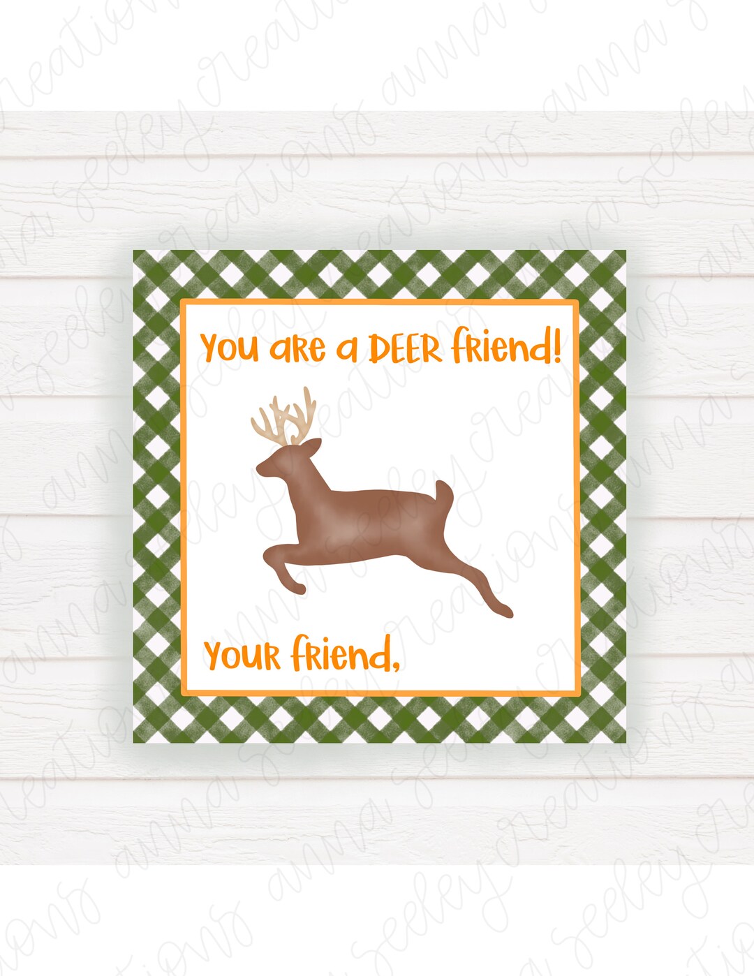 Printable Non-editable PDF 3x3in Buck Deer Hunting Kids Valentine’s Day ...