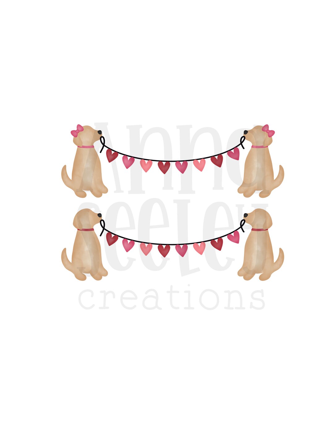 Valentine Golden Retreiver / Lab Puppy Dog Heart Banners Watercolor PNG ...