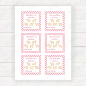 Printable Non-editable PDF 3x3in Pink Animal Crackers Kids Valentine’s ...