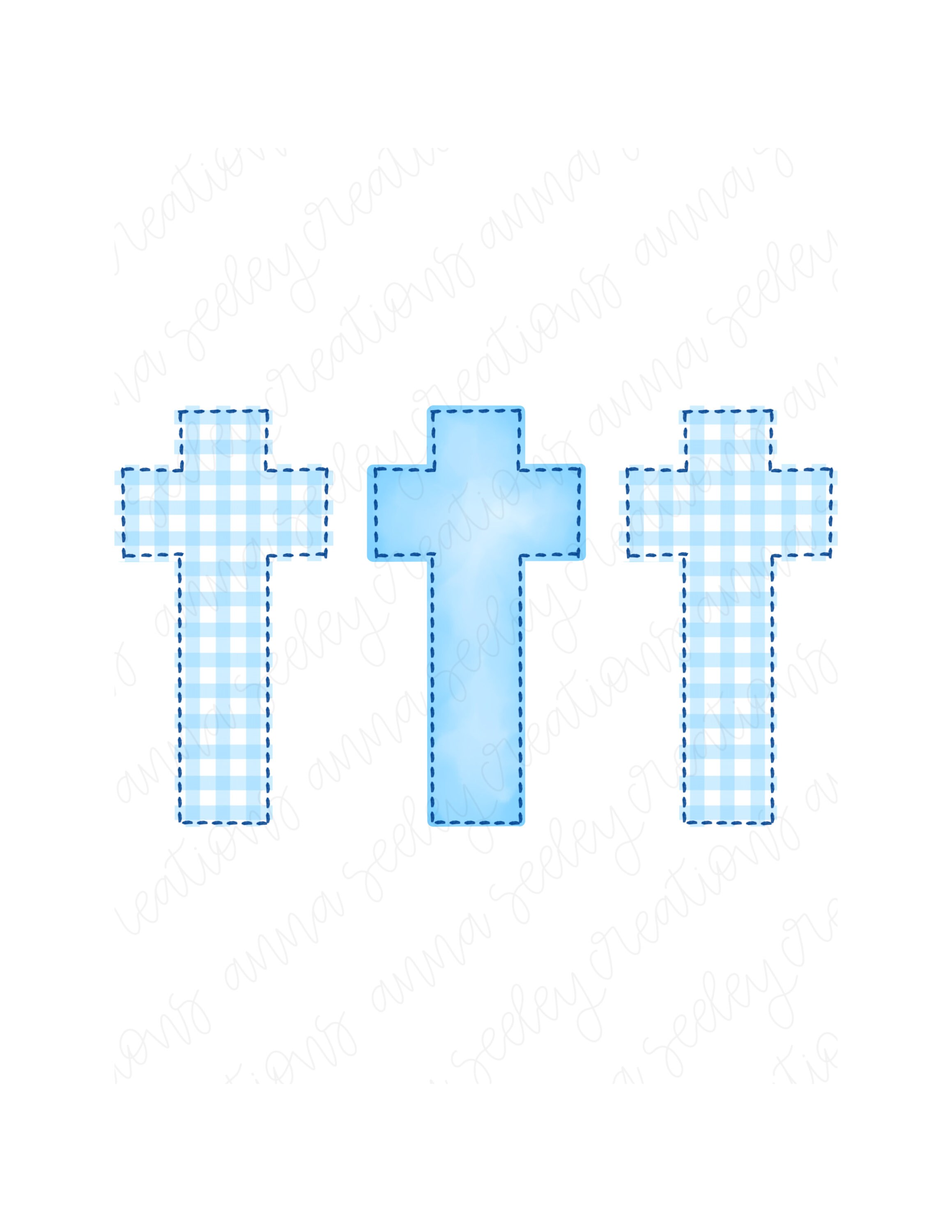 Blue Watercolor Crosses with Gingham Plaid For Easter or | Etsy