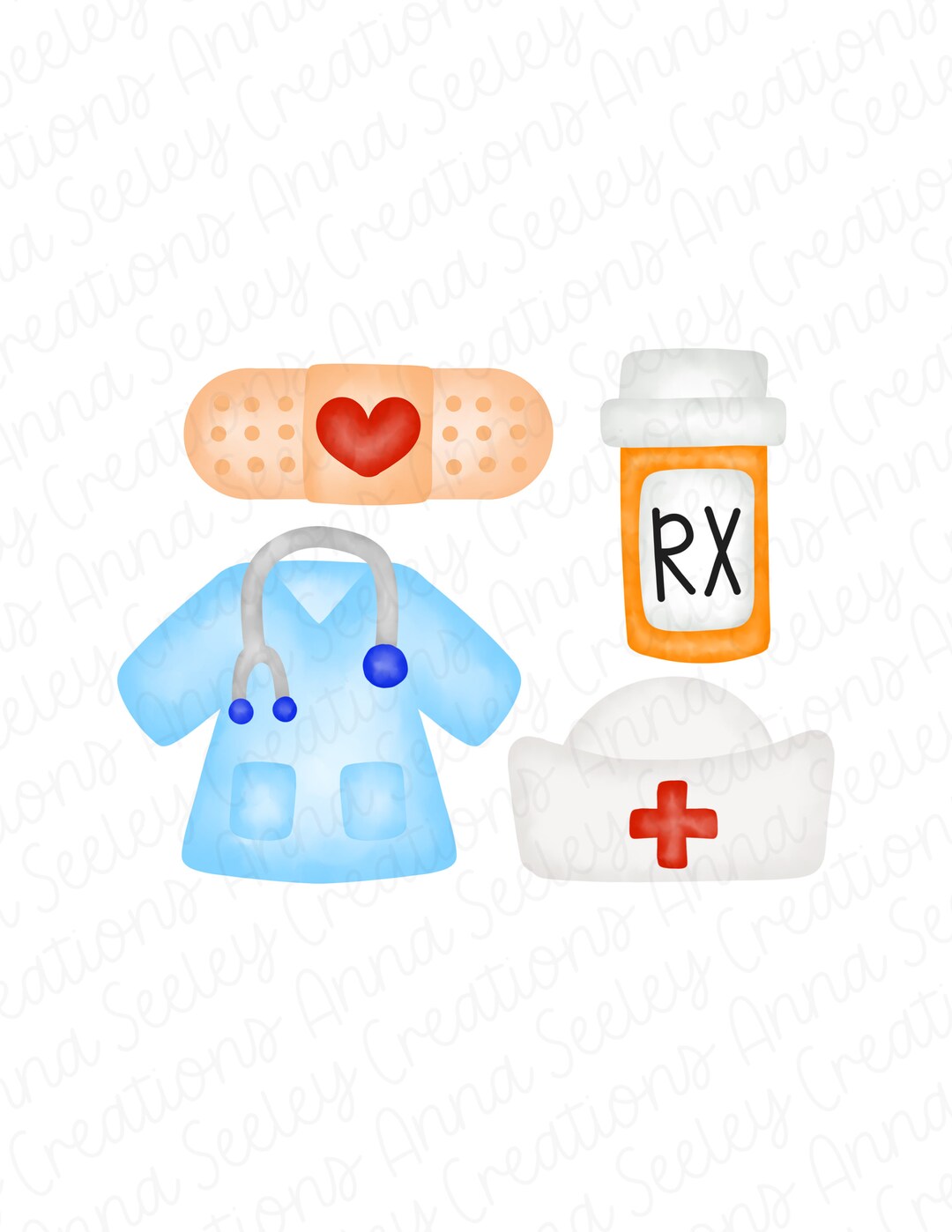 Doctor Nurse Bundle - Scrubs Band Aid Hat Prescription Medicine Bottle ...