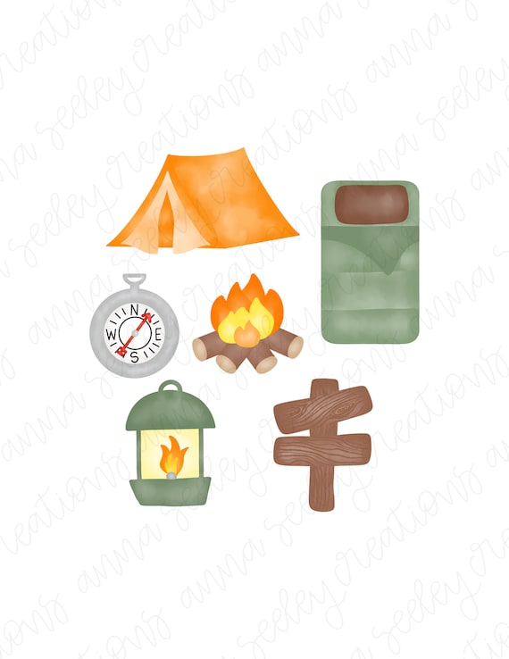 Watercolor Camping Set of 6 PNG Clip Art Images for - Etsy