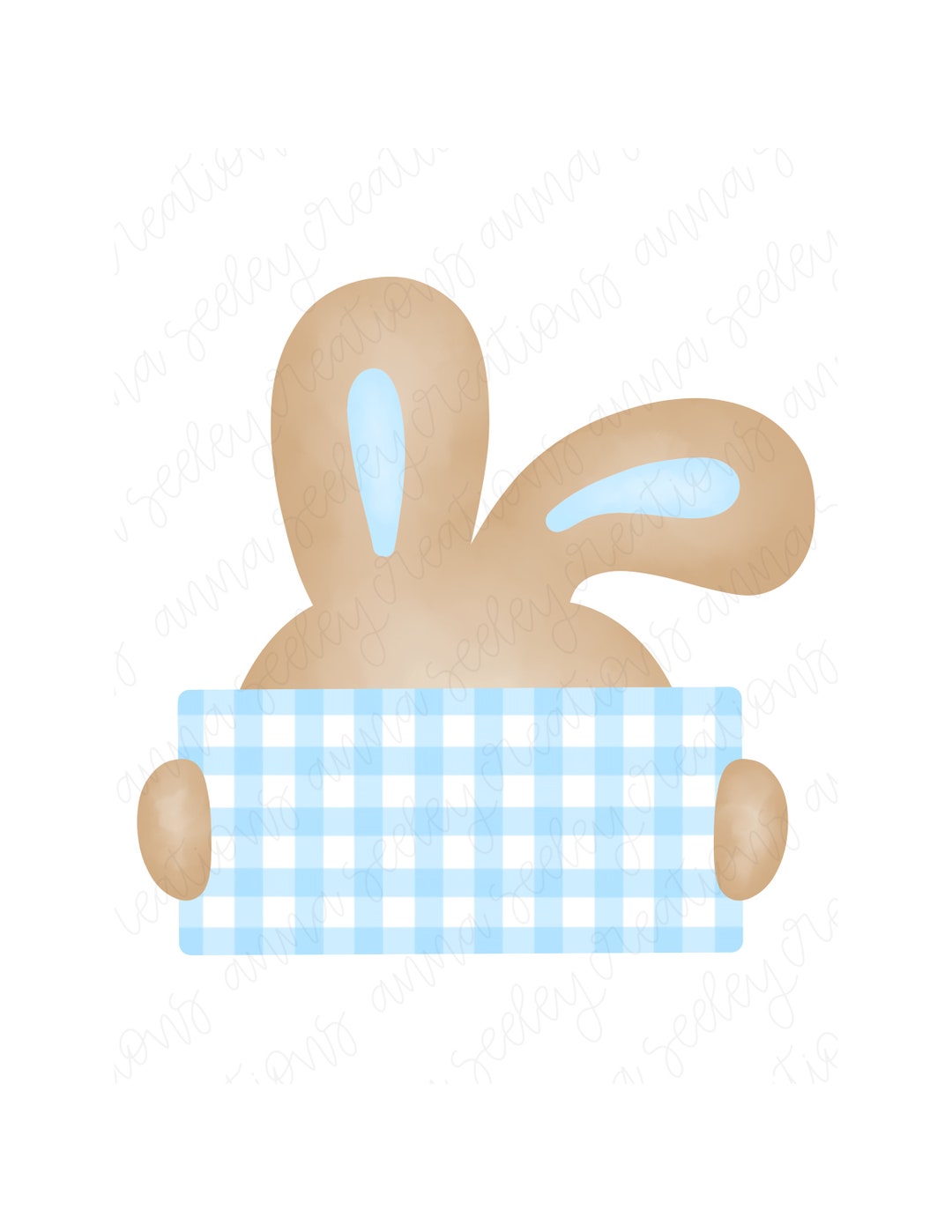 Boy Watercolor Easter Bunny Peter Cottontail Rabbit With Blue Gingham ...