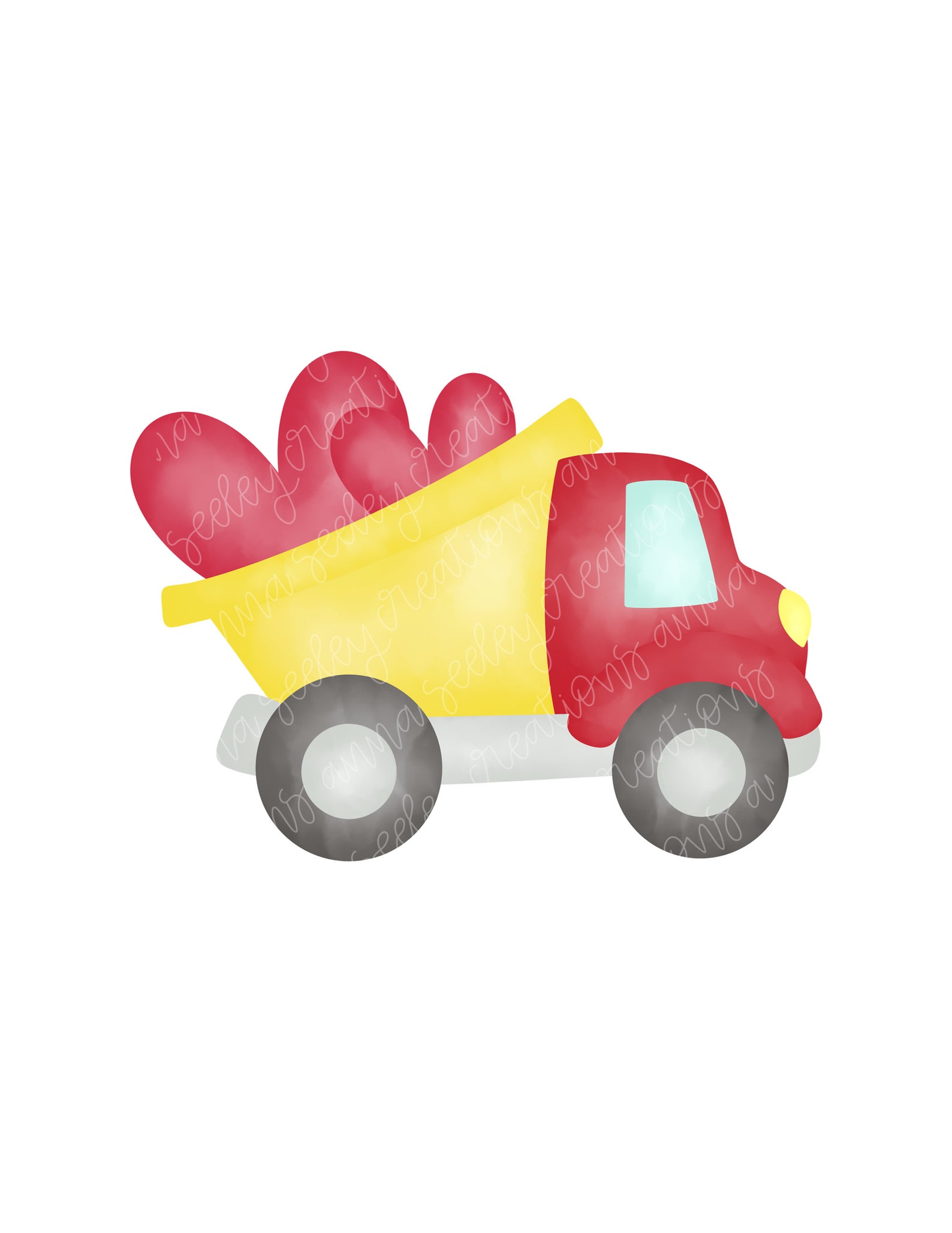 Boy Watercolor Valentine Construction Dump Truck With Hearts - Etsy