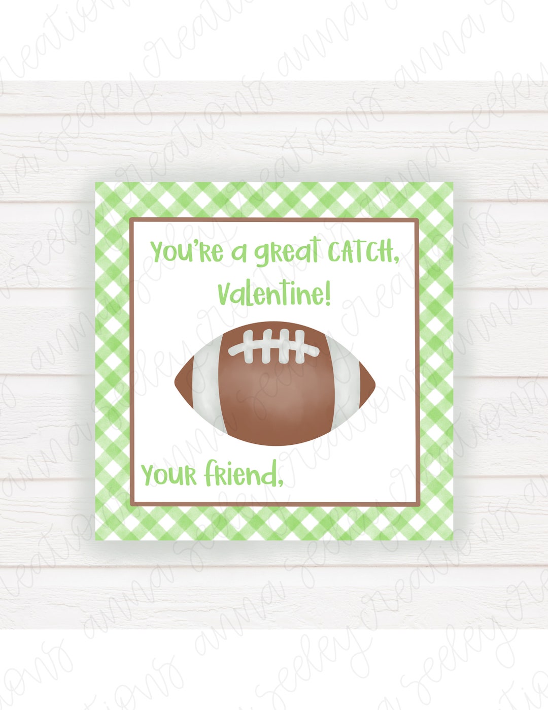 Printable Non-editable PDF 3x3in Football Kids Valentine’s Day Card Tag ...