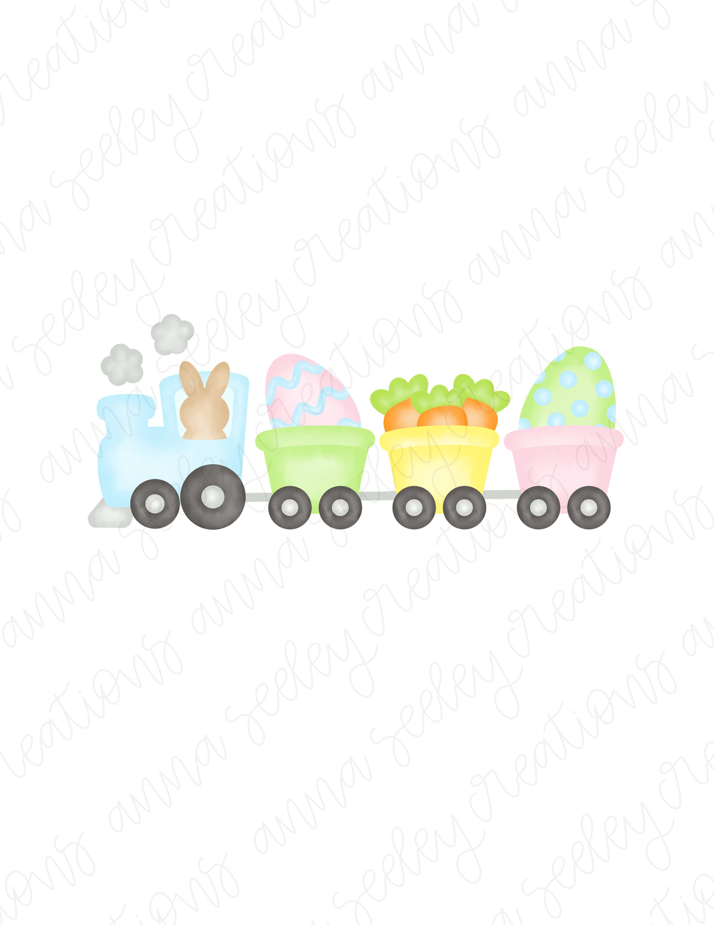 Watercolor Easter Train PNG Design With Bunny Peter Rabbit Easter Eggs ...