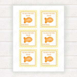 Printable Non-editable PDF 3x3in Yellow Goldfish Cracker Kids Valentine ...