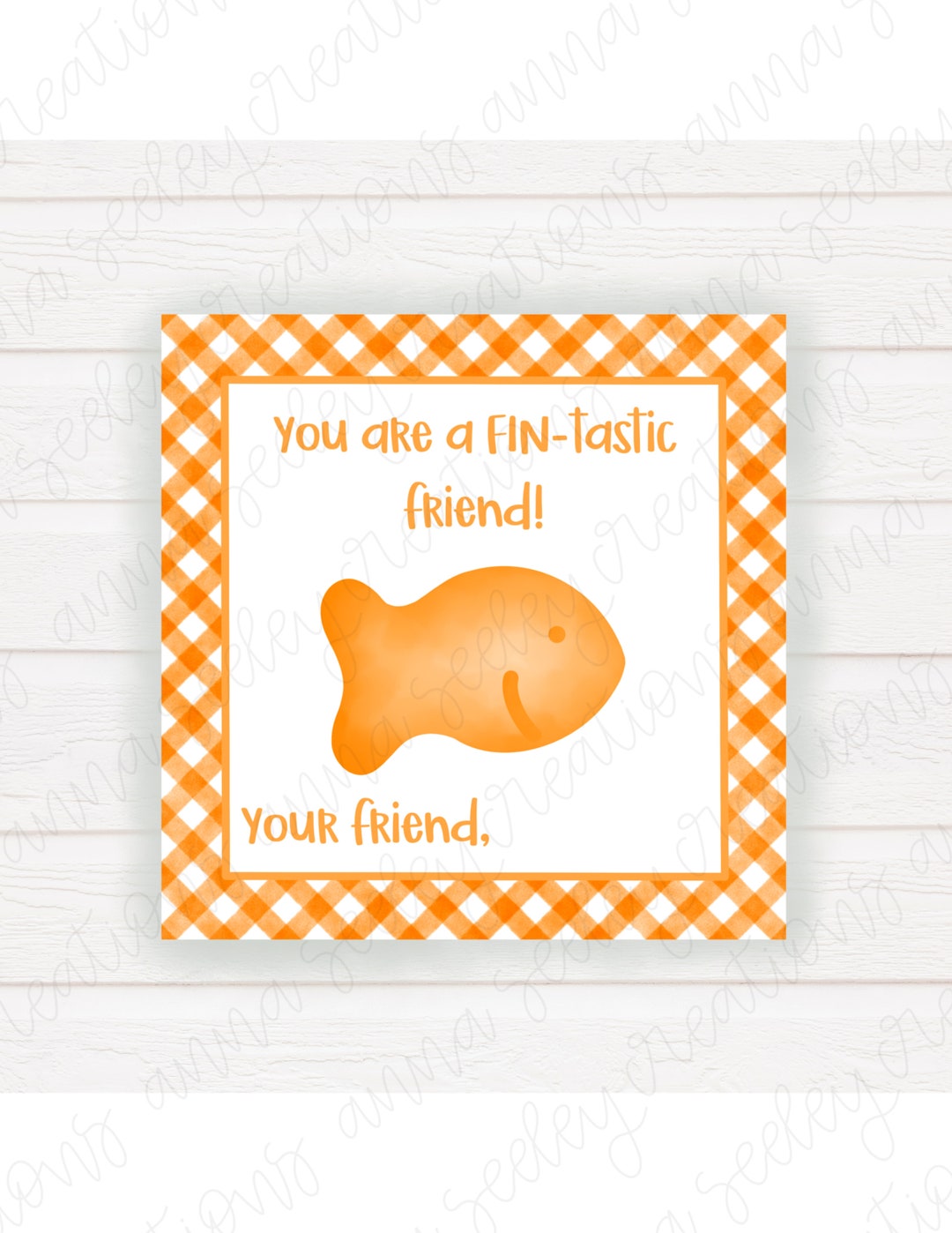 Printable Non-editable PDF 3x3in Orange Goldfish Cracker Kids Valentine ...