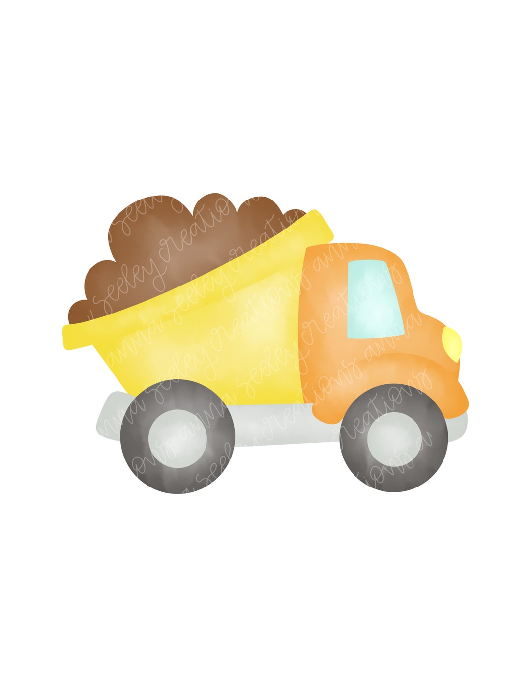 Boy Watercolor Construction Dump Truck PNG Clip Art Design for Heat ...