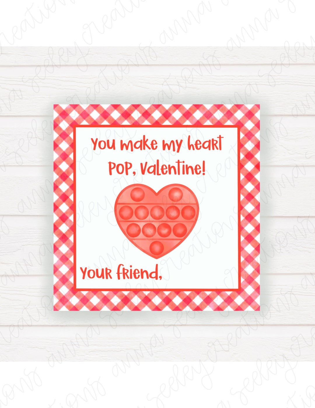 Printable Non-editable PDF 3x3in Heart Pop It Toy Kids Valentine’s Day ...