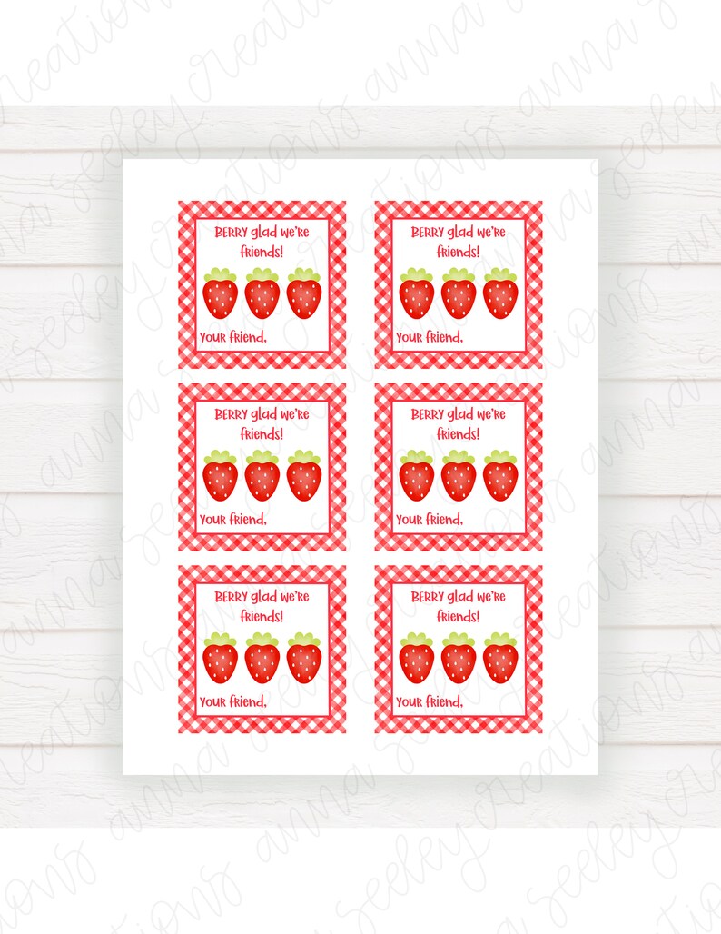 Printable Non-editable PDF 3x3in Strawberry Berry Kids Valentine’s Day ...