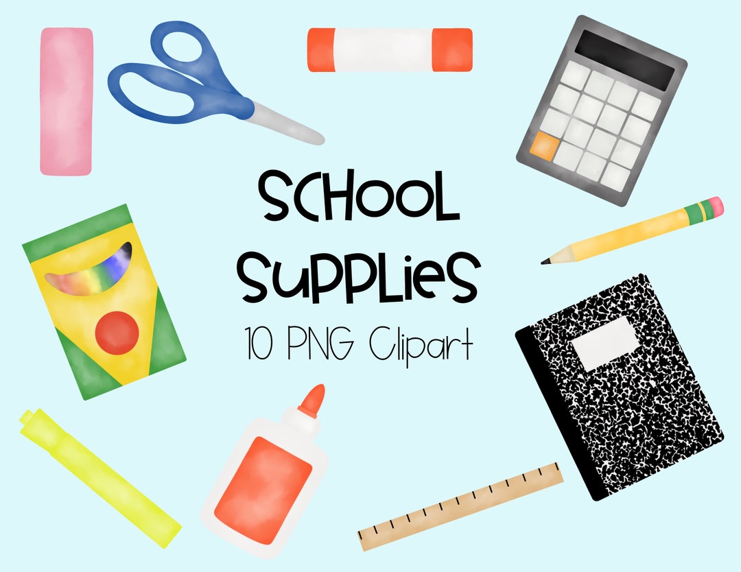 Watercolor School Supplies Clipart Bundle - Etsy