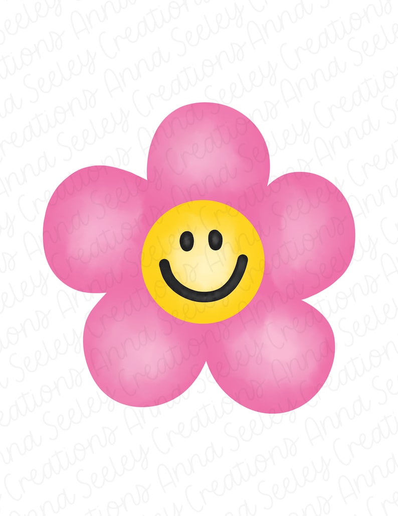 Smiley Face Flowers Bundle Set of 5 PNG Clip Art Images for - Etsy