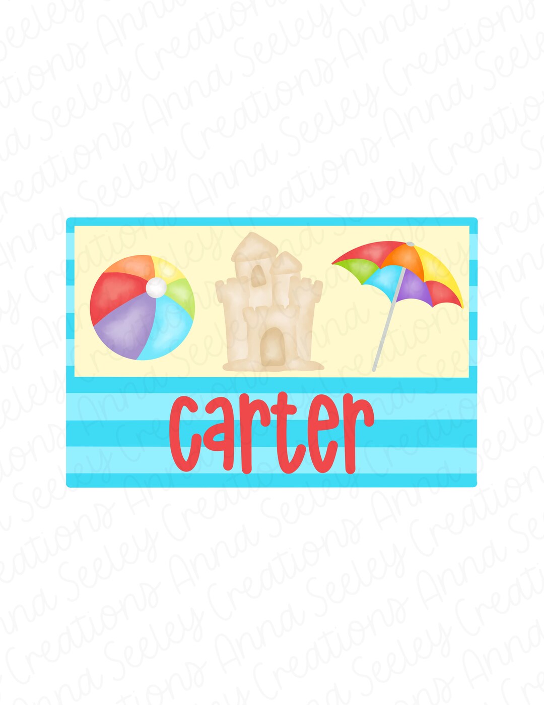 Watercolor Beach Ocean Sea Sandcastle Sand Castle Ball Umbrella Fun in ...