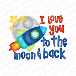 Watercolor Valentine Rocket Ship I Love You to the Moon and Back Space ...