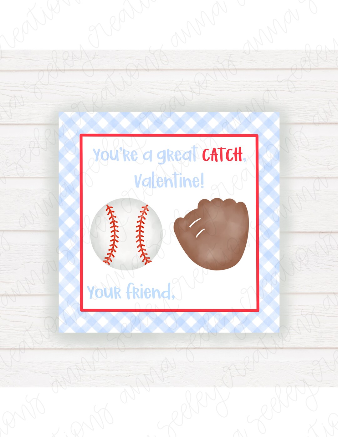 Printable Non-editable PDF 3x3in Baseball Kids Valentine’s Day Card Tag ...