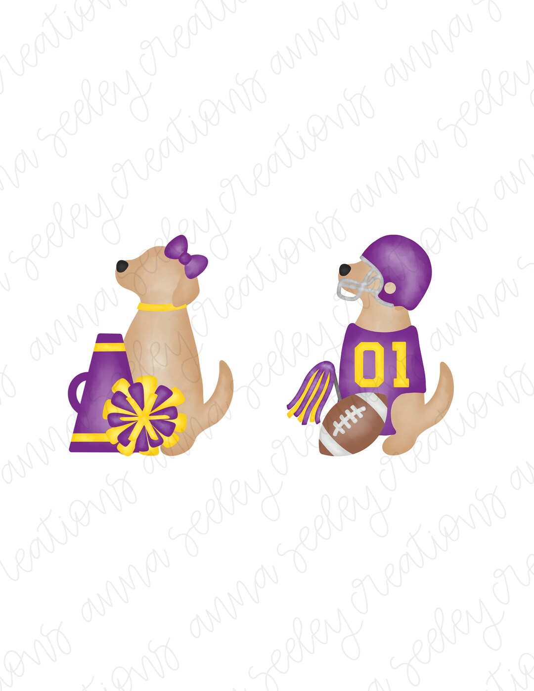 2 Images - Watercolor Football Player and Cheerleader Pup - Cheer ...