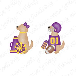 2 Images - Watercolor Football Player and Cheerleader Pup - Cheer ...