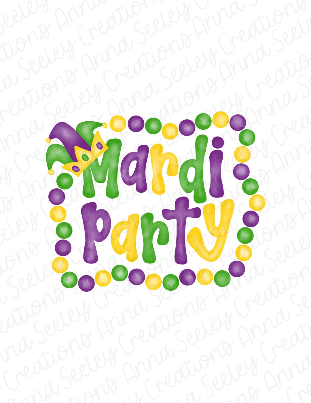 Watercolor Mardi Party Beads and Jesters Hat Mardi Gras Design PNG for ...
