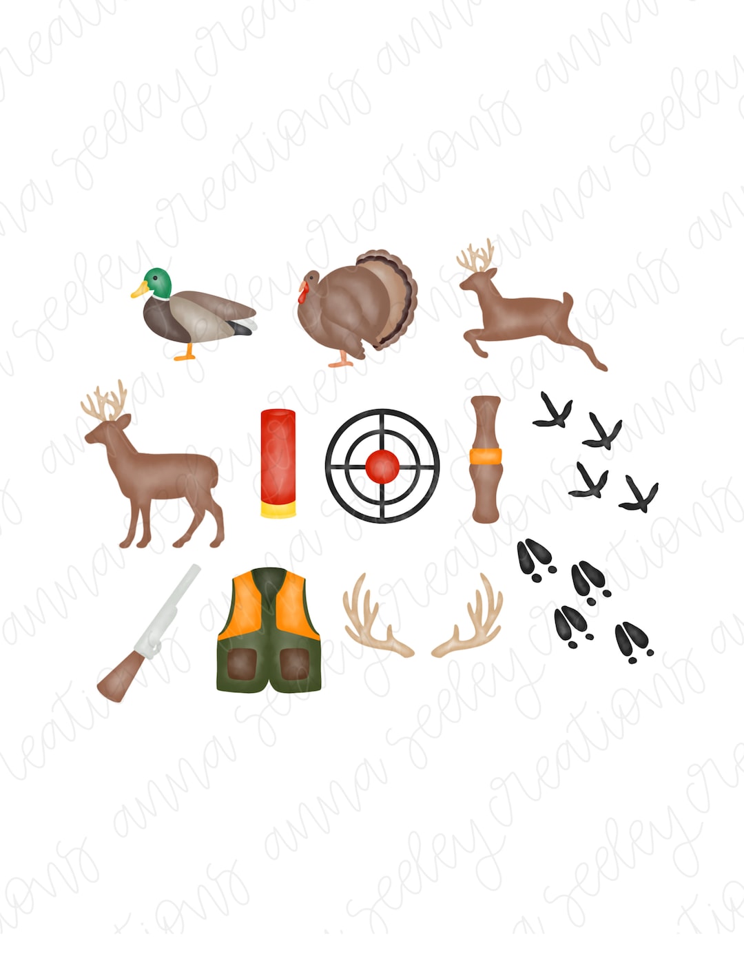 Watercolor Hunting Pack - Set of 12 PNG Clip Art Images for Sublimation ...