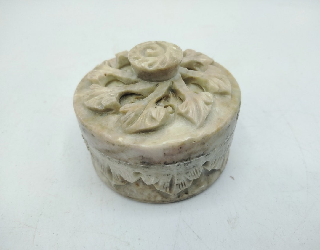 Soapstone Carved Round Box, Vintage Jewelry Ring Trinket Casket, 2 ...