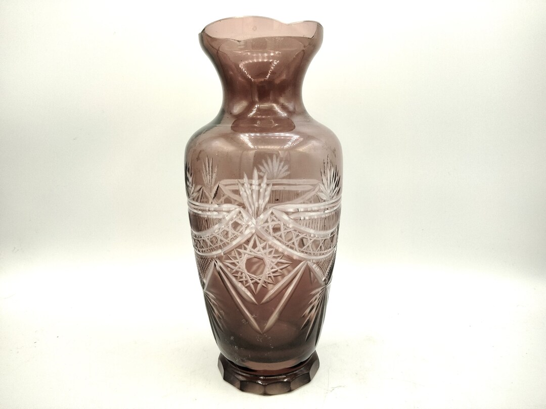 Russian Cut Glass 8 Vase, Vintage Manganese Dyatkovo Crystal, Swags ...