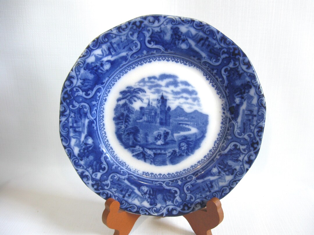 Staffordshire Watteau Antique Flow Blue Plate, Brownfields Pottery Ltd ...