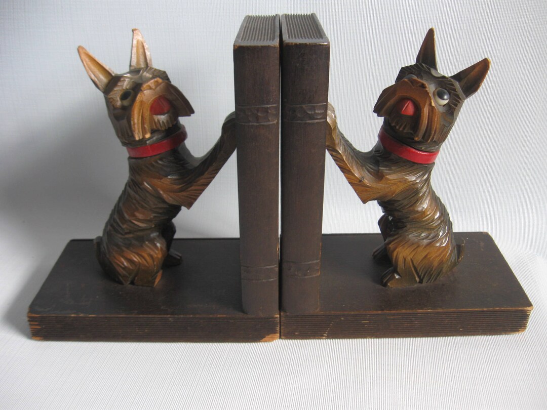 Scotty Dog Bookends vintage Scottish Terrier Carved Wooden - Etsy France