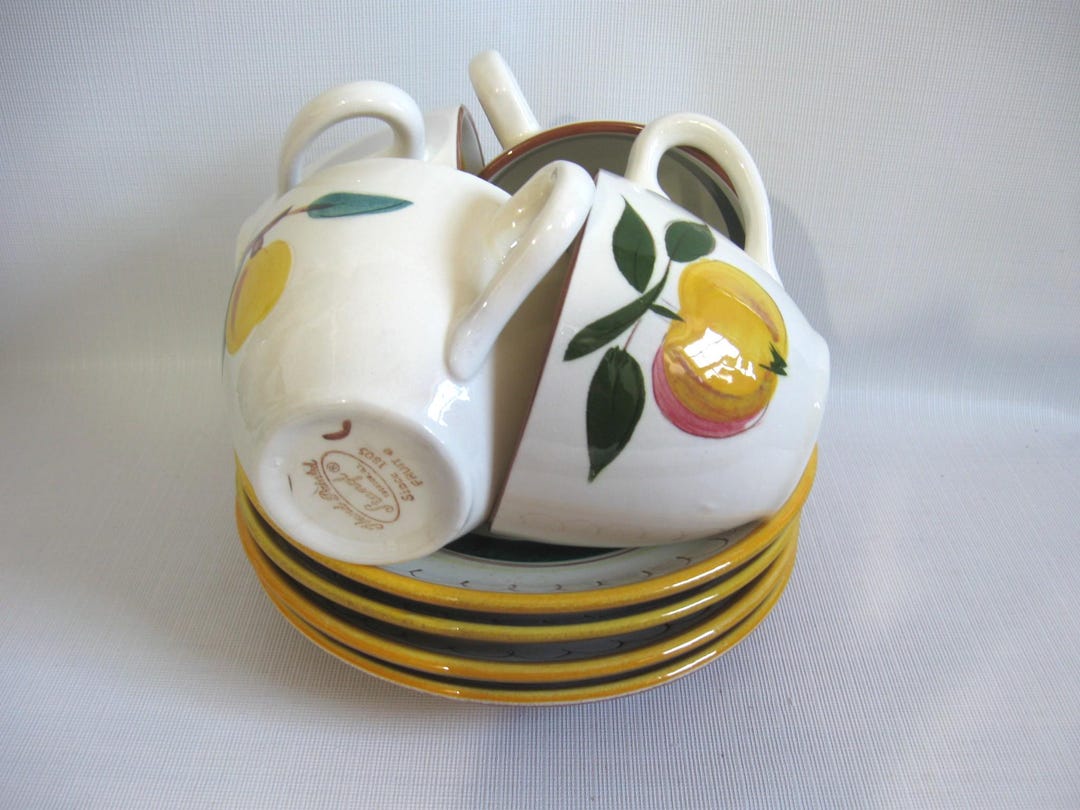 Stangl Pottery Cup Saucer Fruit Festival 4 Sets Vintage Hand Painted ...