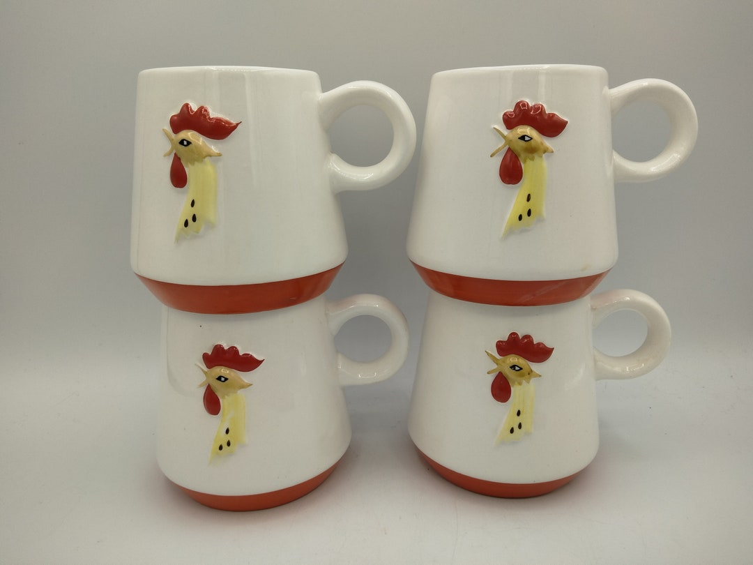 FOUR Holt Howard Rooster Tapered Mugs, Vintage 1960 MIJ Chicken Coq ...