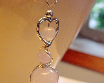 SALE Soothing Rose Quartz Earrings Wire Wrapped Heart | Etsy